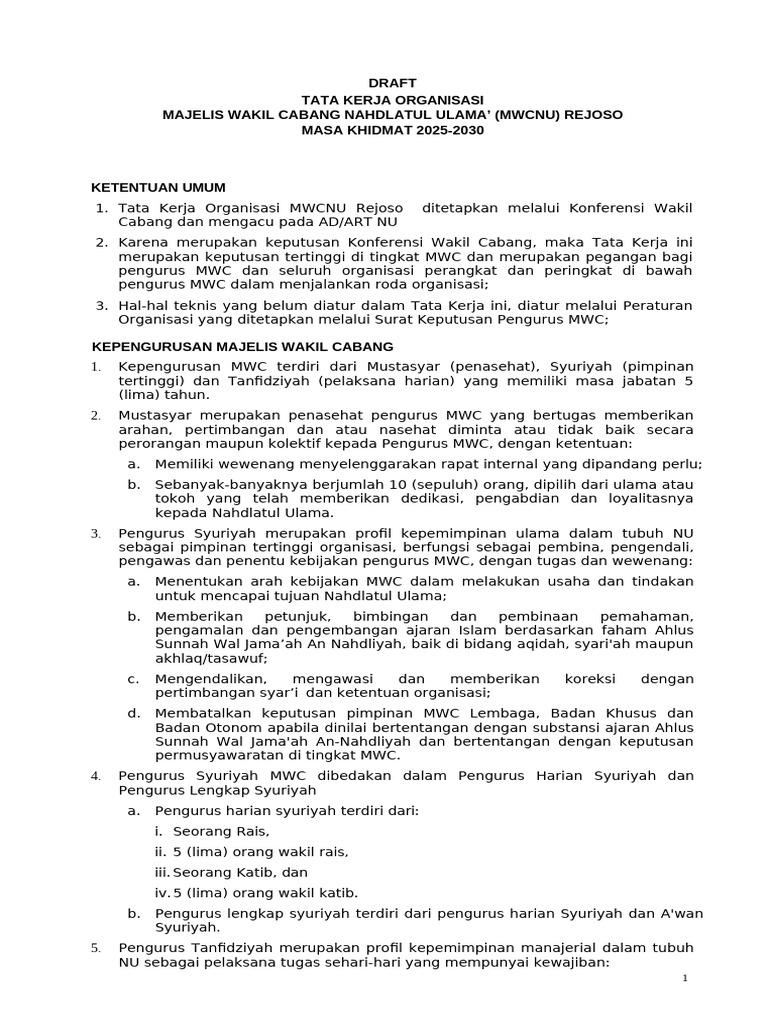Draft Materi Organisasi MWCNU Rejoso 2025 - Hasil Edit | PDF