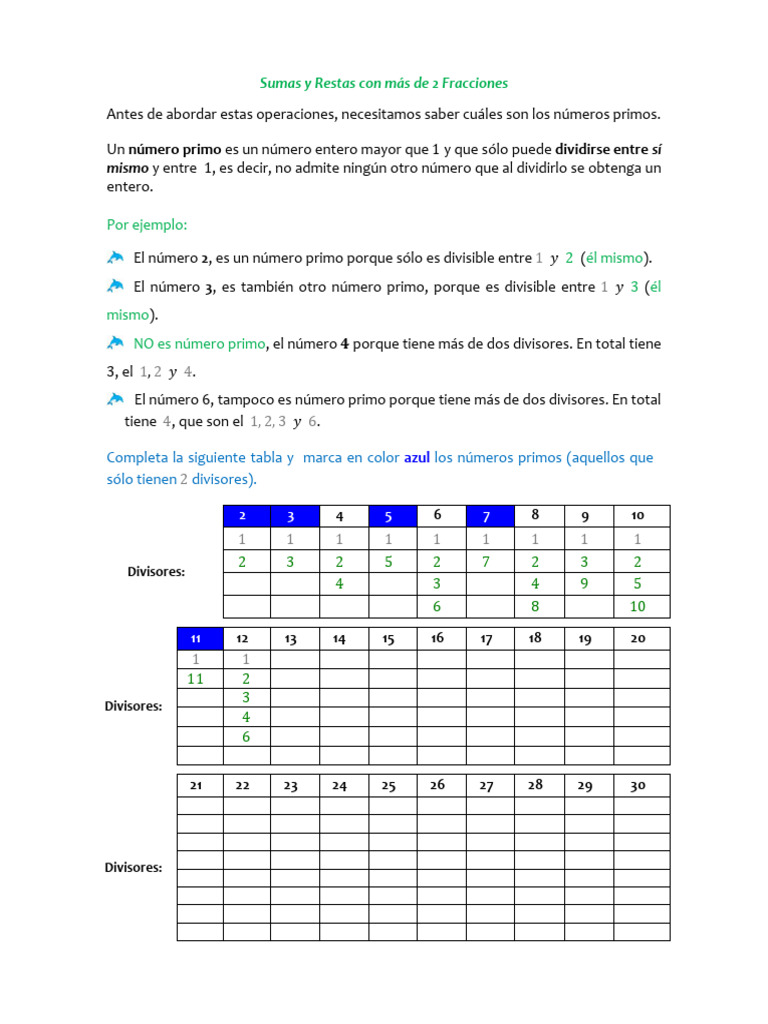 Suma y Resta de 3 Fracciones | PDF | Número primo | Números