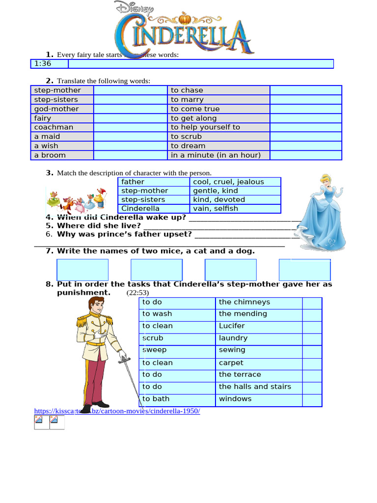 Cinderella Cartoon Task Information Gap Activities Oneonone Activities ...