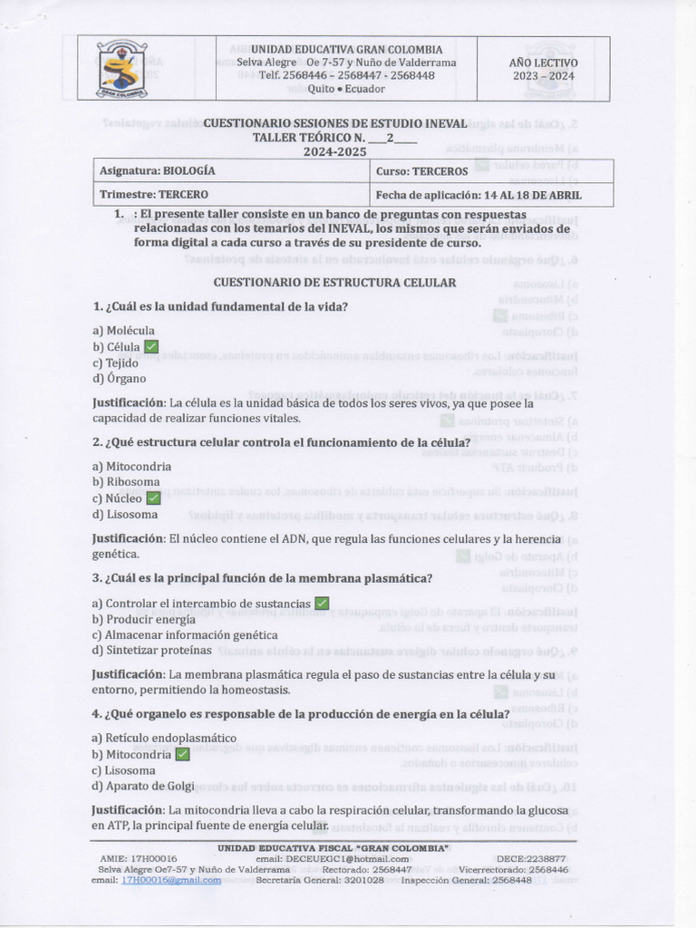 Cuestionario Dos Ineval Biología | PDF