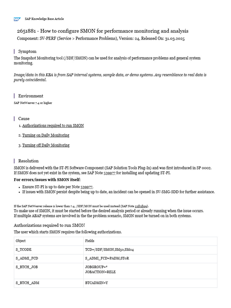Configuring SMON for SAP Performance Monitoring | PDF | System Software ...