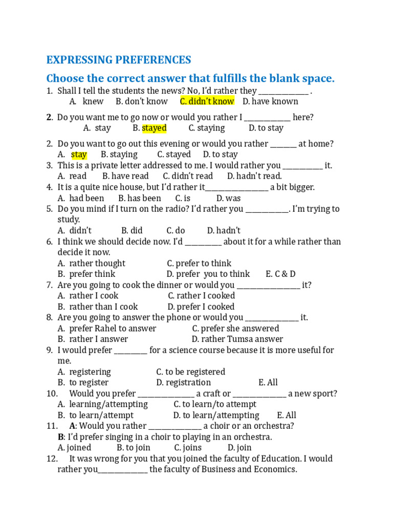Expressing Preferences | PDF