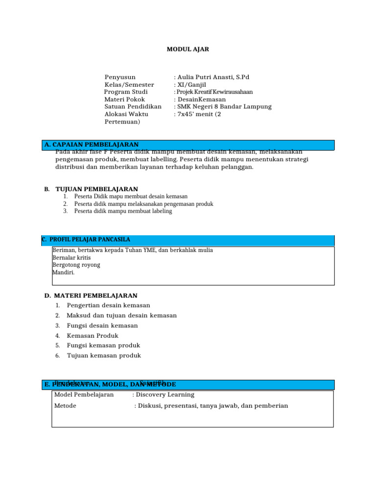 Modul Ajar Desain Kemasan | PDF