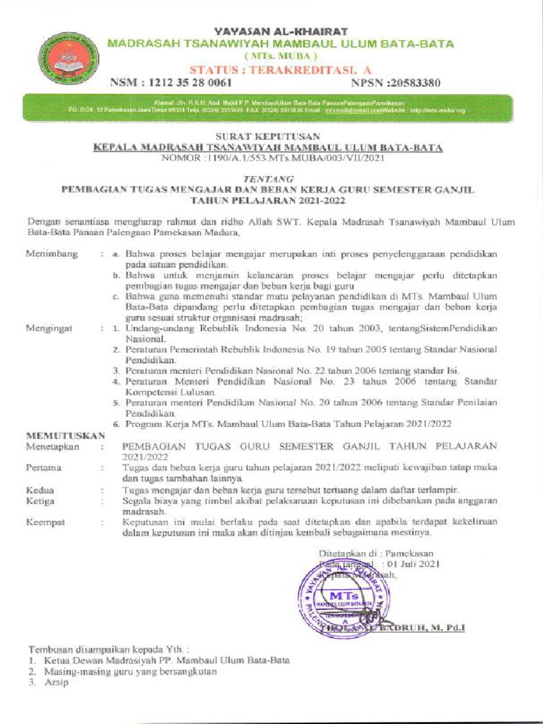 SK PEMBAGIAN TUGAS 2021 Sampai 2023 | PDF