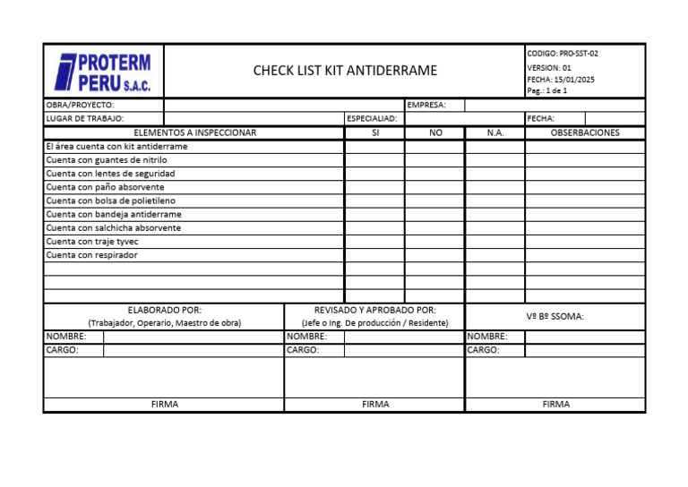 Check List Kit Antiderrame | PDF