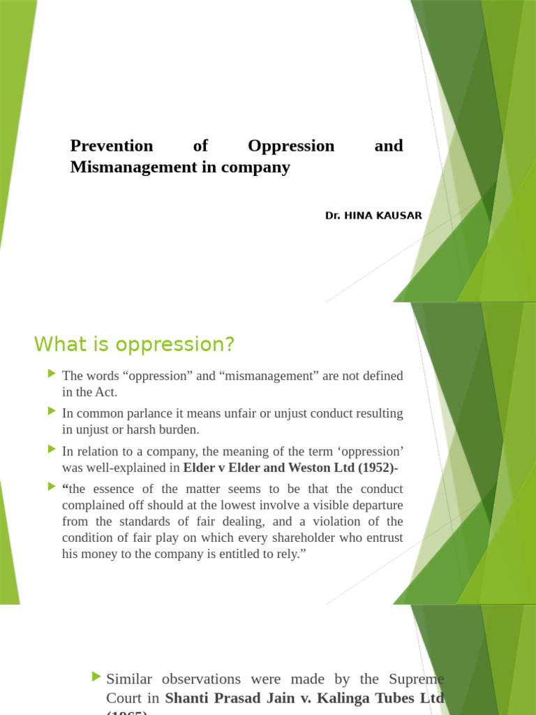 Preventing Company Oppression & Mismanagement | PDF | Class Action ...