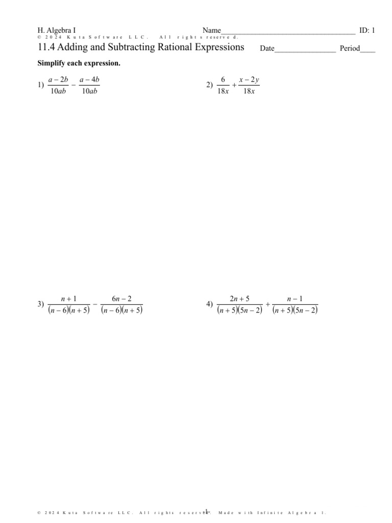 Rational Expressions Worksheet #11 Answers | PDF