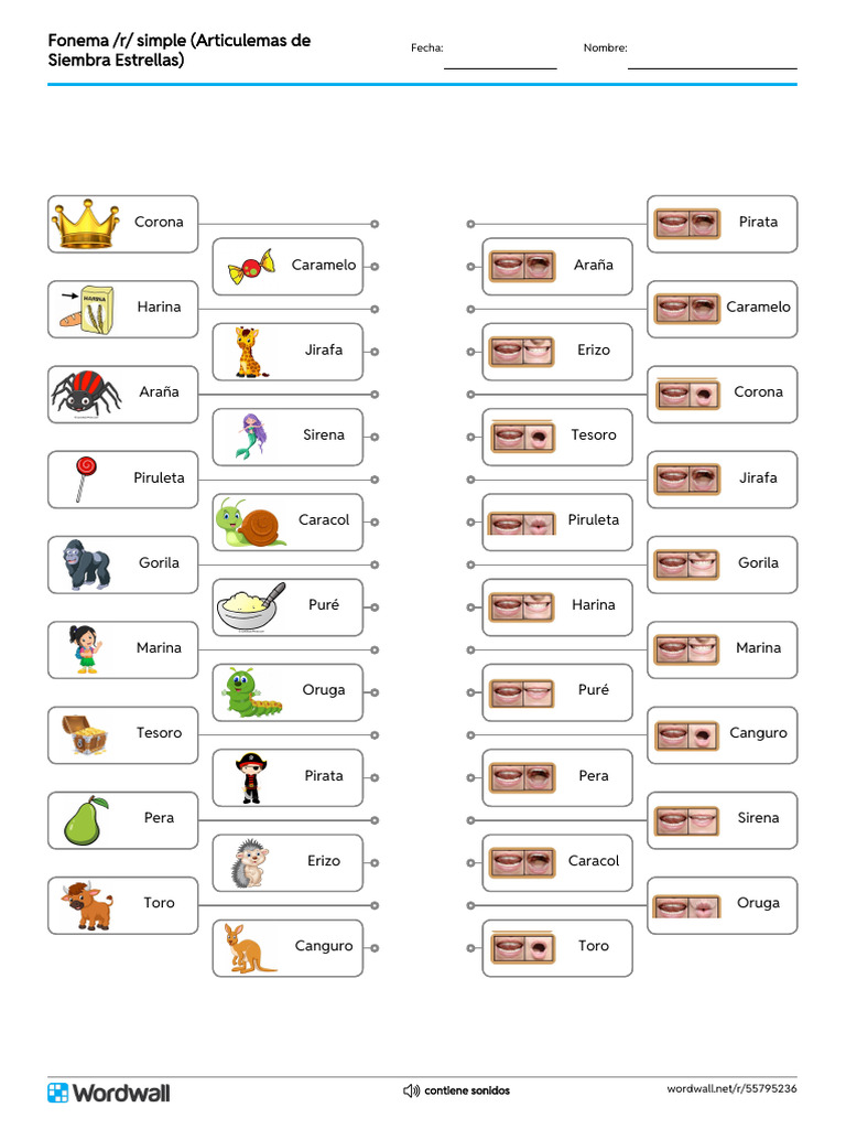 Fonema R Simple Articulemas de Siembra Estrellas Emparejamiento Dibujo ...
