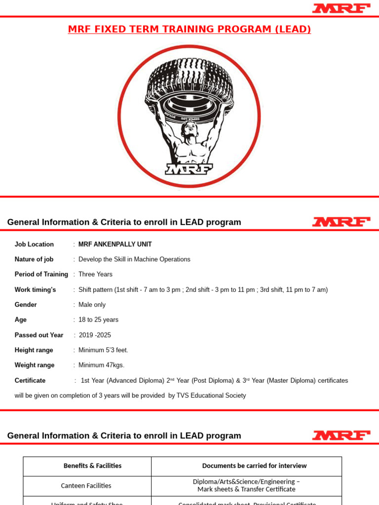 MRF Lead Trainee Program Overview | PDF