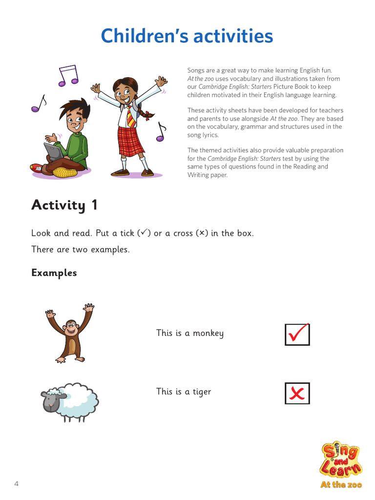 Sing and Learn at The Zoo Learning Activities | PDF | English Language ...