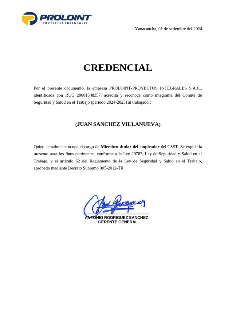 CREDENCIAL Integrantes Del CSST | PDF