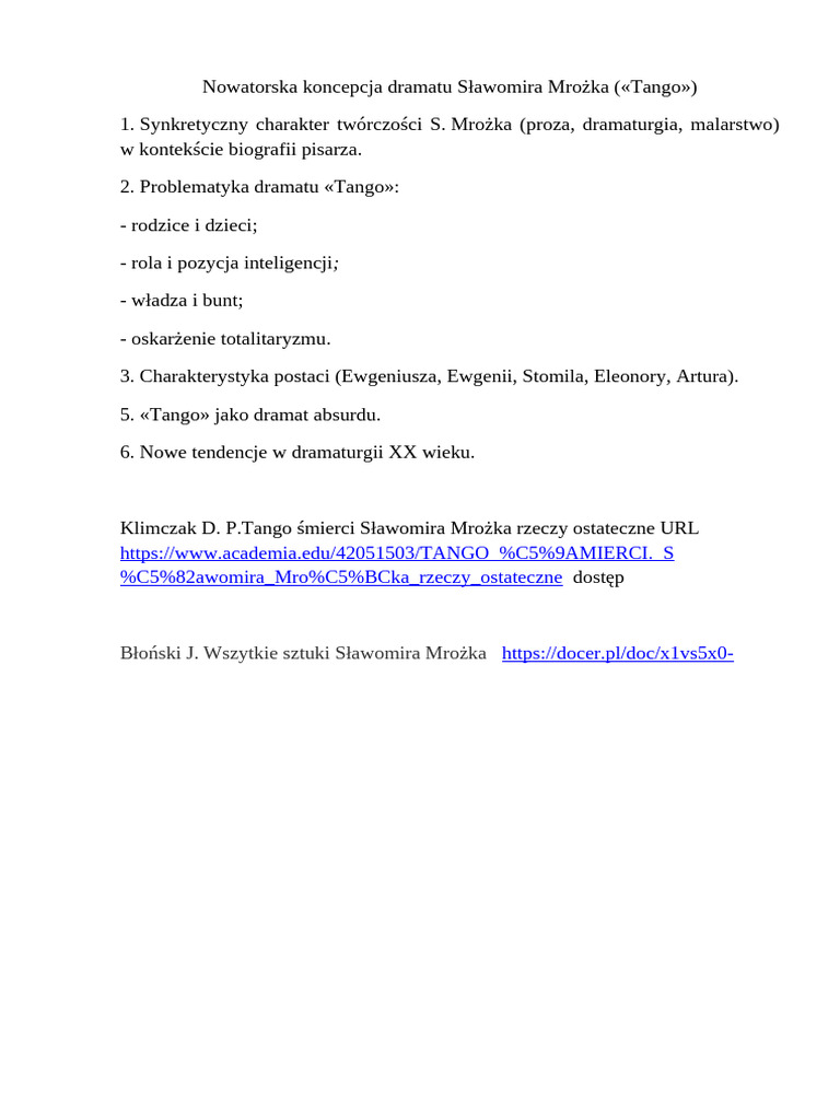 Plan Tango Mrożka | PDF