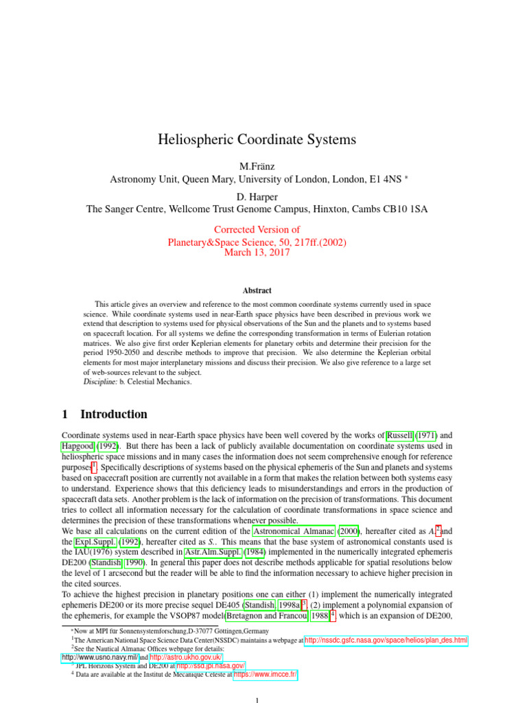 Heliospheric Coordimate Systems | PDF | Orbit | Apsis