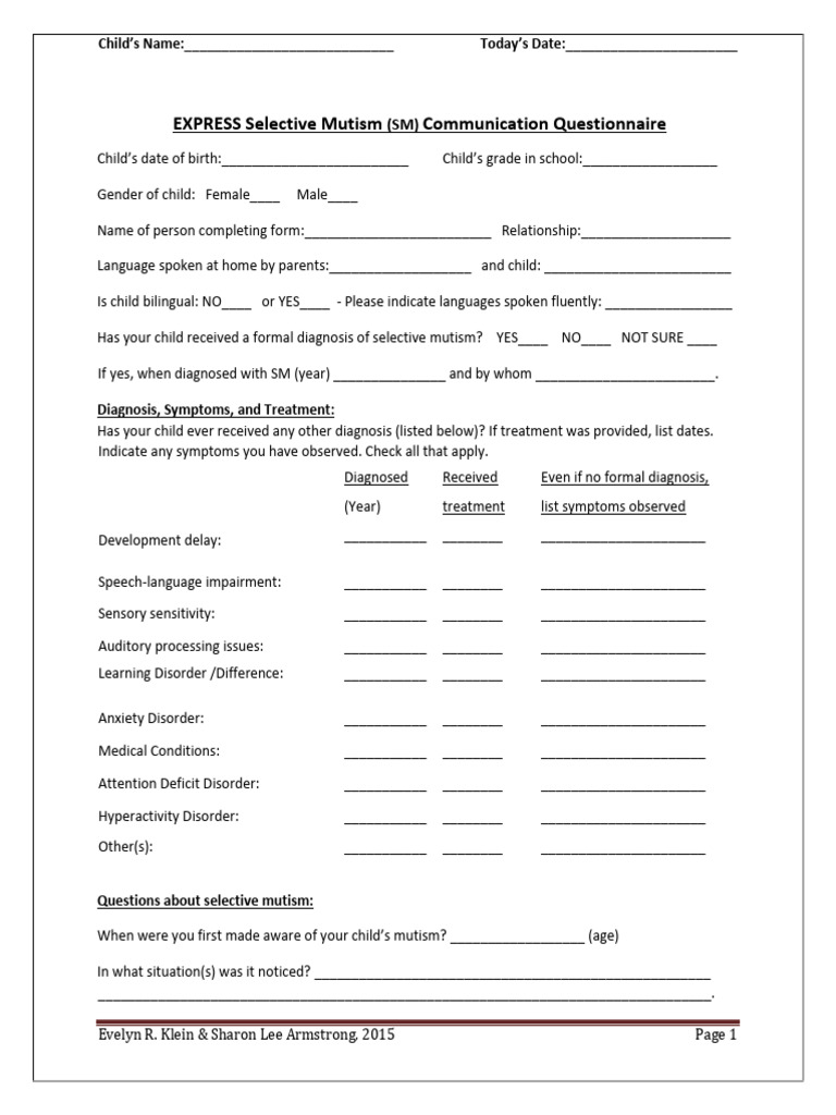 Selective Mutism Communication Questionnaire | PDF | Attention Deficit ...