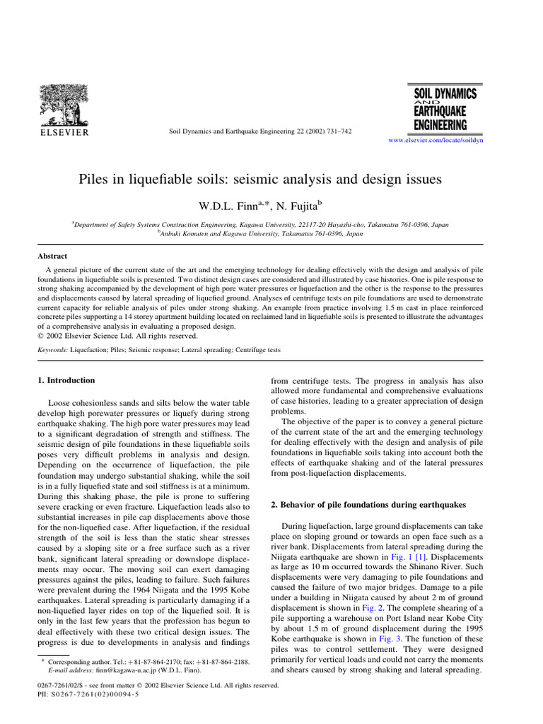 Piles in Liquefiable Soils - Seismic Analysis and Design Issue - Finn | PDF | Earthquake ...