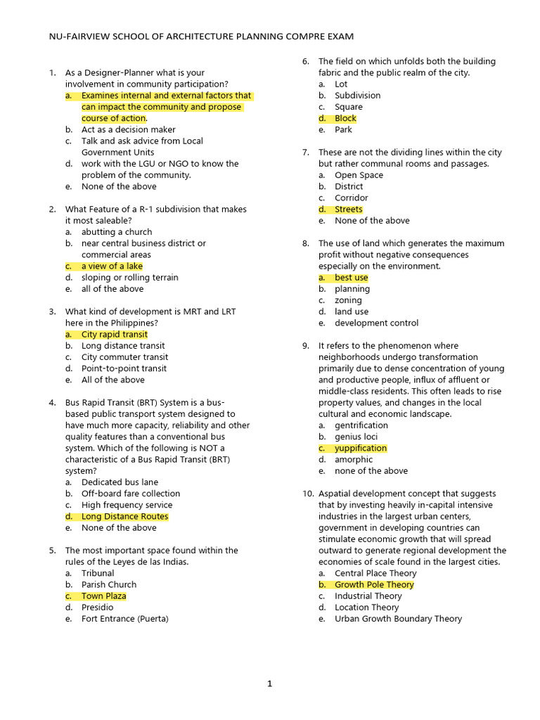 Comprehensive Exam for Architecture Planning | PDF | Urban Sprawl | Traffic