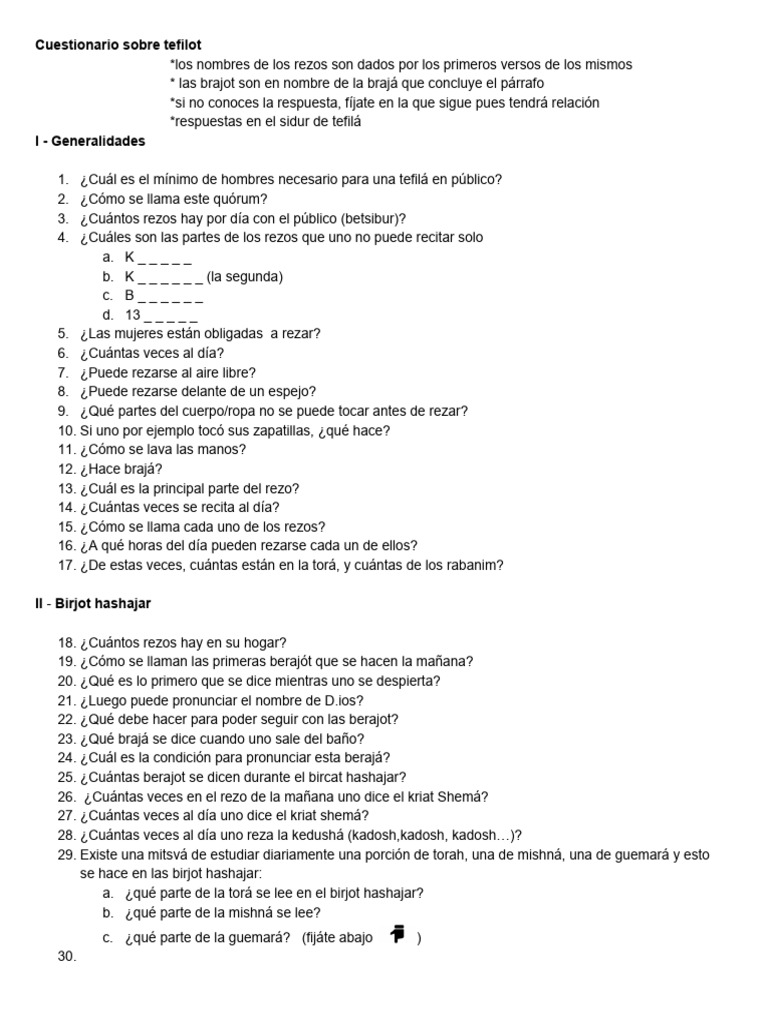 Preguntas para El Rabinato - Tefilot | PDF | Oración | Oración judía y ...