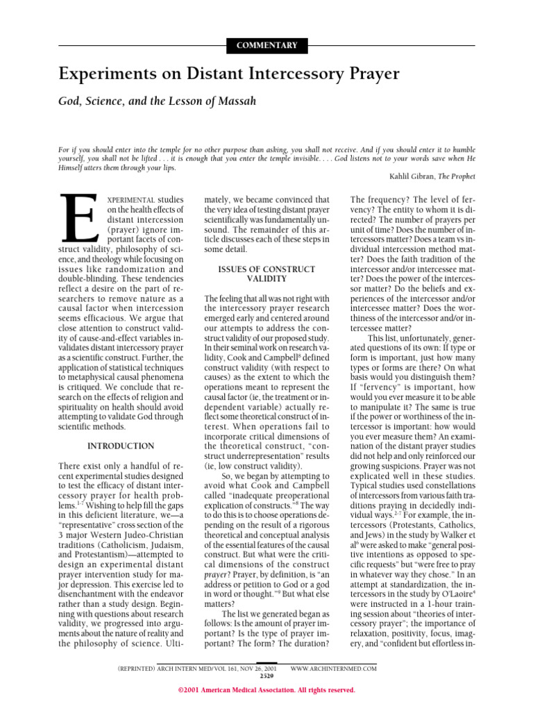 Experiments Intercessory Prayer | PDF | Prayer | Validity (Statistics)