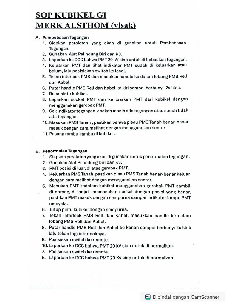 Standar Pengoperasian Kubikel Alsthom AREVA VISAX | PDF