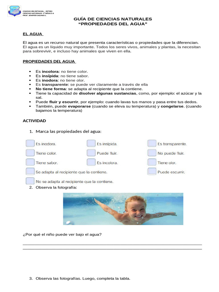 Guía Ciencias Propiedades Del Agua | PDF