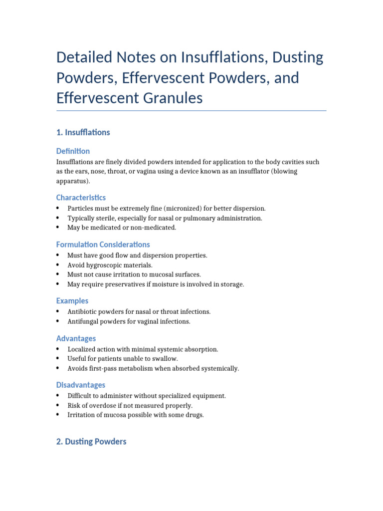 Insufflations Dusting Effervescent Notes | PDF | Sodium Bicarbonate ...