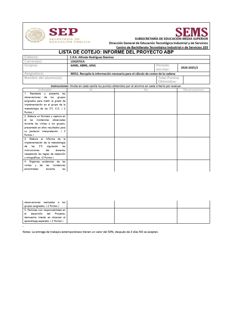 08 Lista de Cotejo Informe Abp Enero 2025 | PDF | Aprendizaje