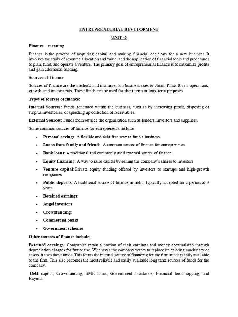 Entrepreneurial Development Unit-5 | PDF | Corporate Finance | Venture Capital