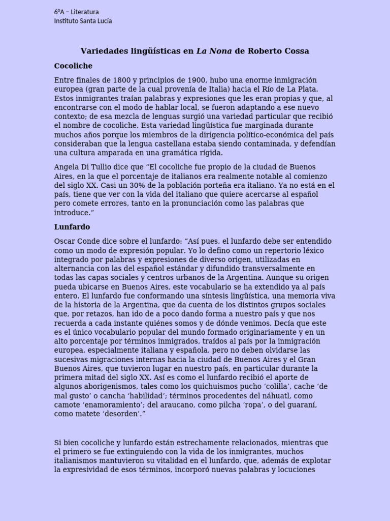 Variedades Lingüísticas en La Nona de Roberto Cossa | PDF | Lingüística