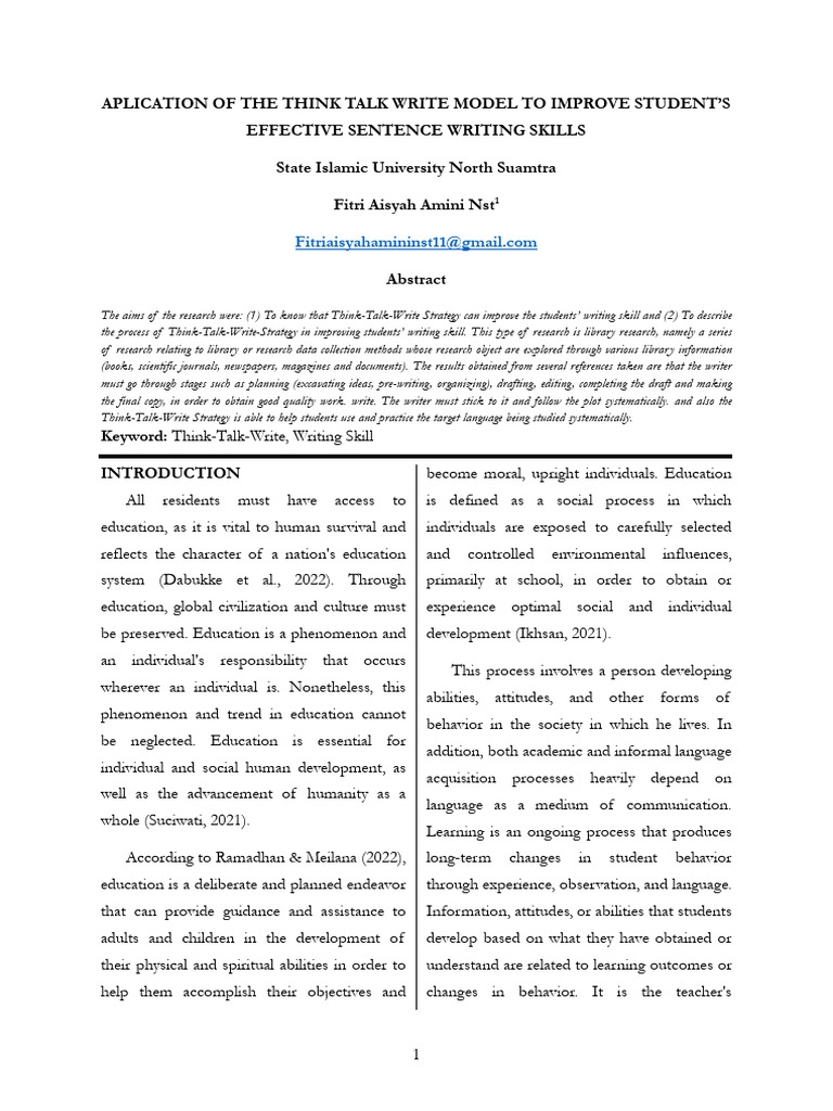 Aplication of The Think Talk Write Model To Improve Student | PDF ...