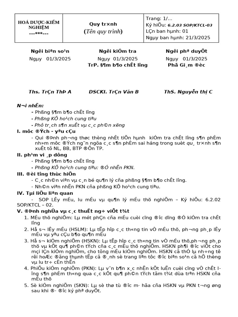 MẪU SOP -GLP | PDF