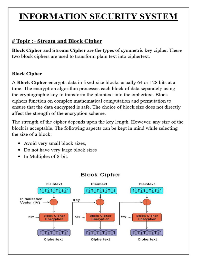 Block and Stream Cipher Overview | PDF | Encryption | Cryptanalysis