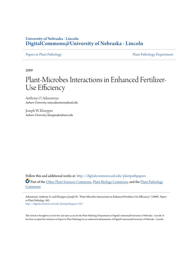 Plant-Microbes Interactions in Enhanced FertilizerUse Efficiency | PDF ...