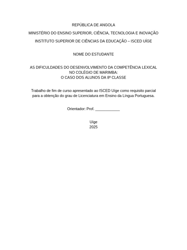 TFC Final Competencia Lexical ISCED Uige | PDF | Pedagogia | Aprendizado