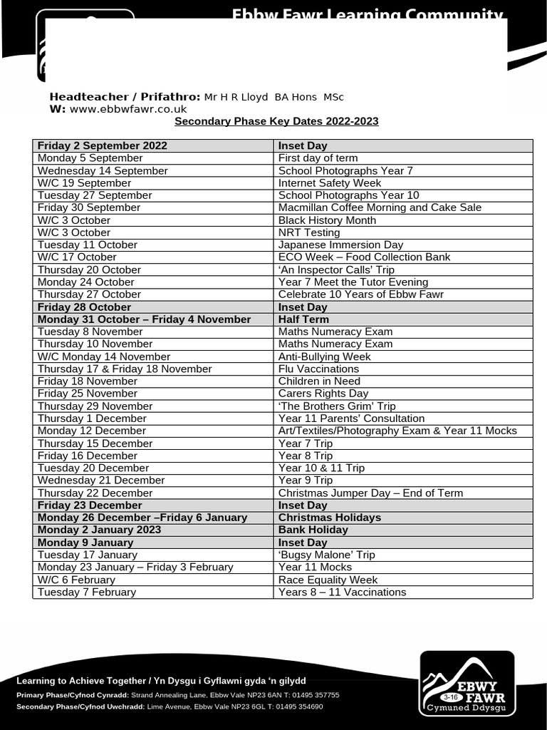 Final Key Dates 2022 2023 | PDF | Educational Stages