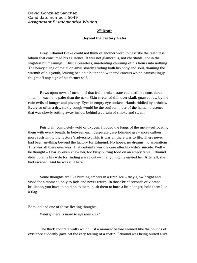 David Gonzalez - Imaginative Writing Coursework - 1st Draft | PDF