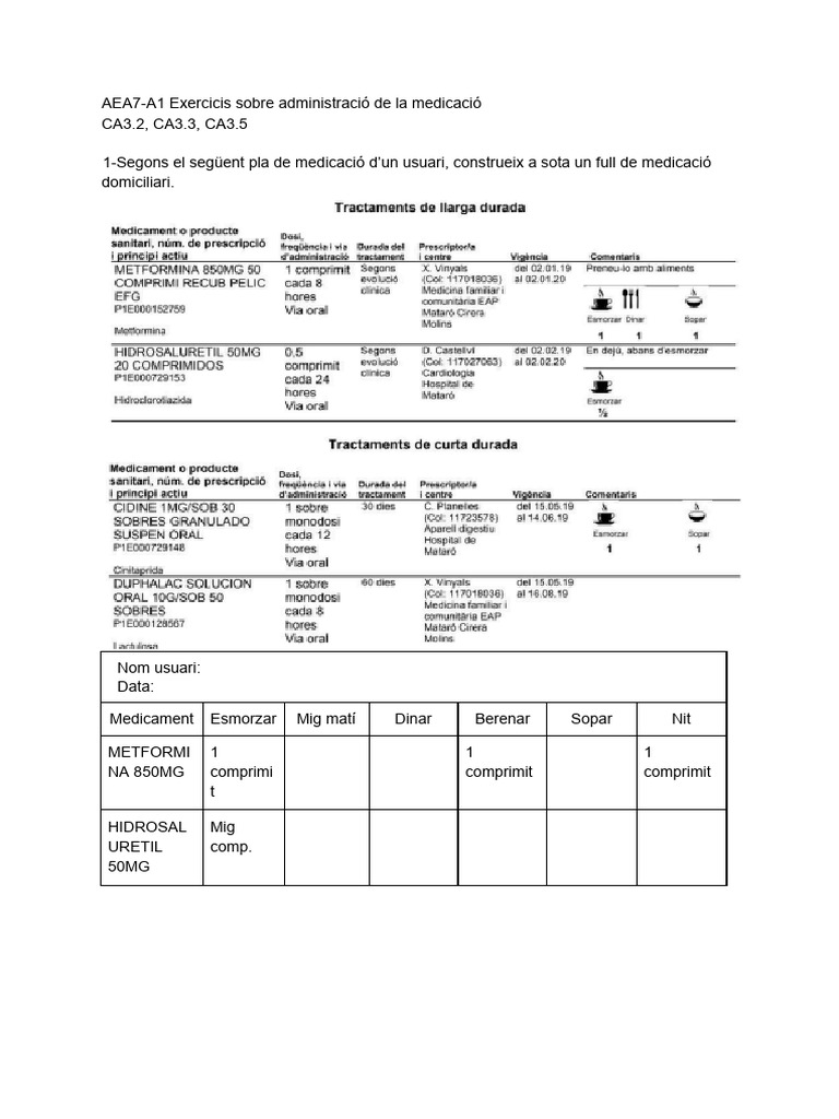 AEA7-A1 Exercicis Sobre Administració de La Medicació | PDF