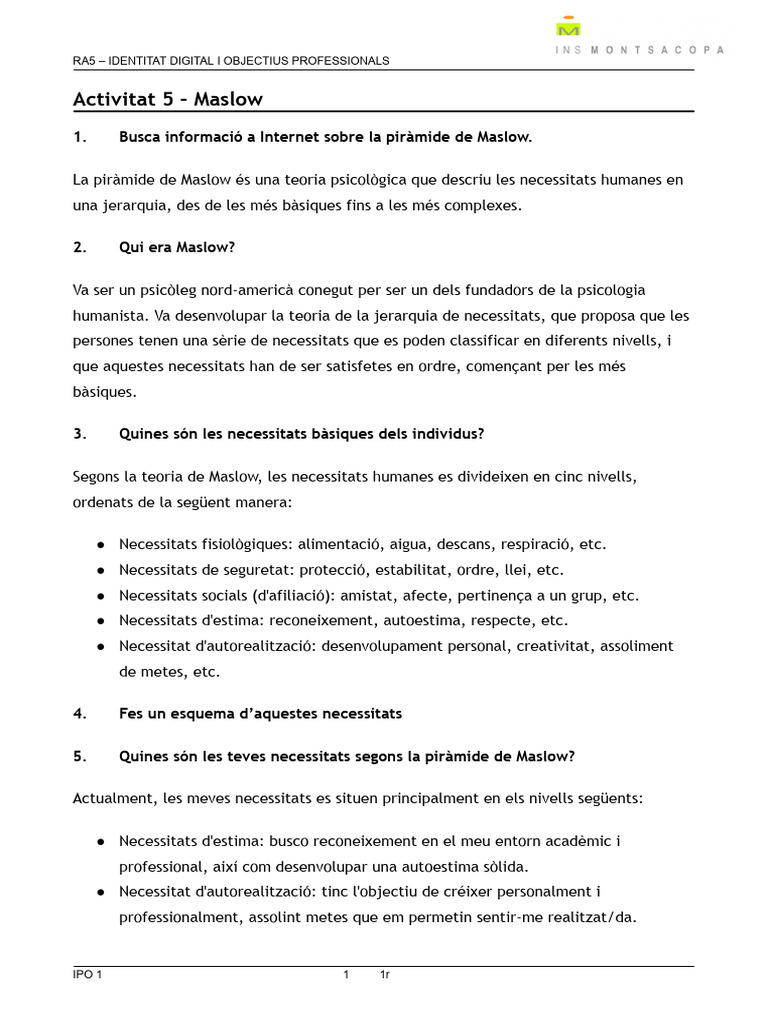 Activitat 5 - Maslow | PDF