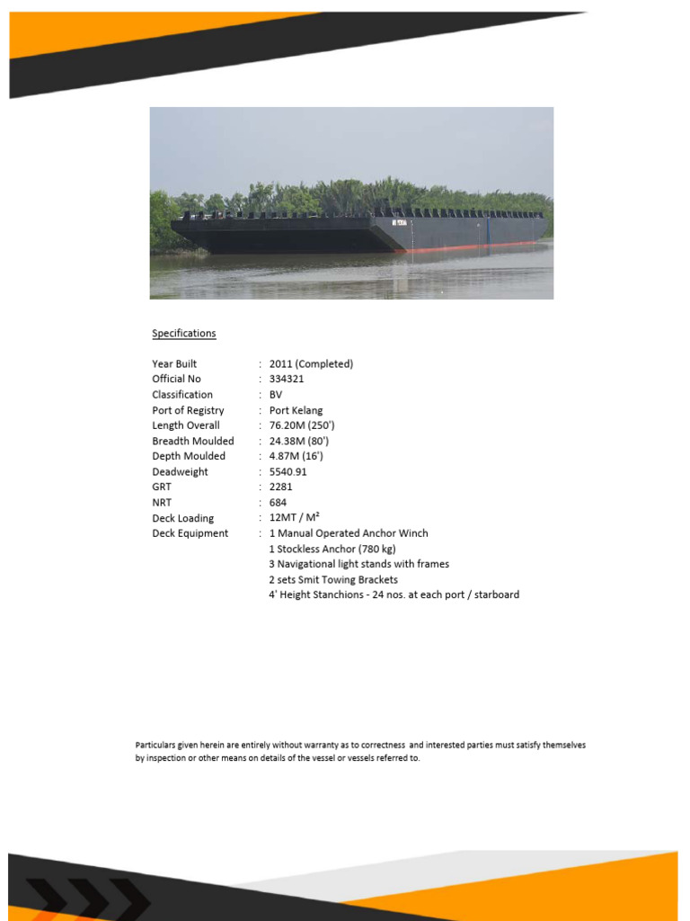 Profile Barge 250ft X 80ft X 16ft Built 2011 | PDF