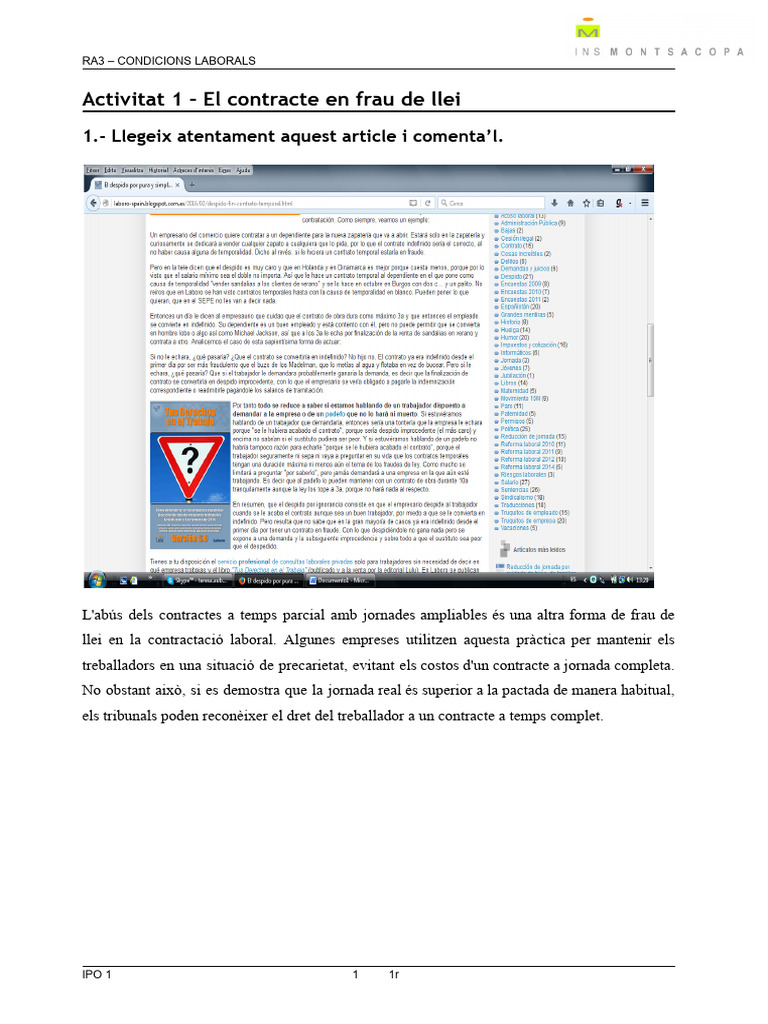 Activitat 1 - Tema 11 - El contracte en frau de llei.docx | PDF