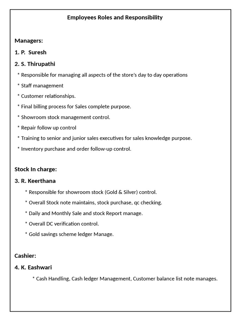 Employee Roles and Responsibilities Overview | PDF | Human Resources ...