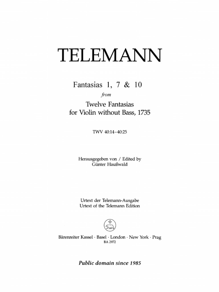 Telemann Fantasias 1, 7, 10 | PDF