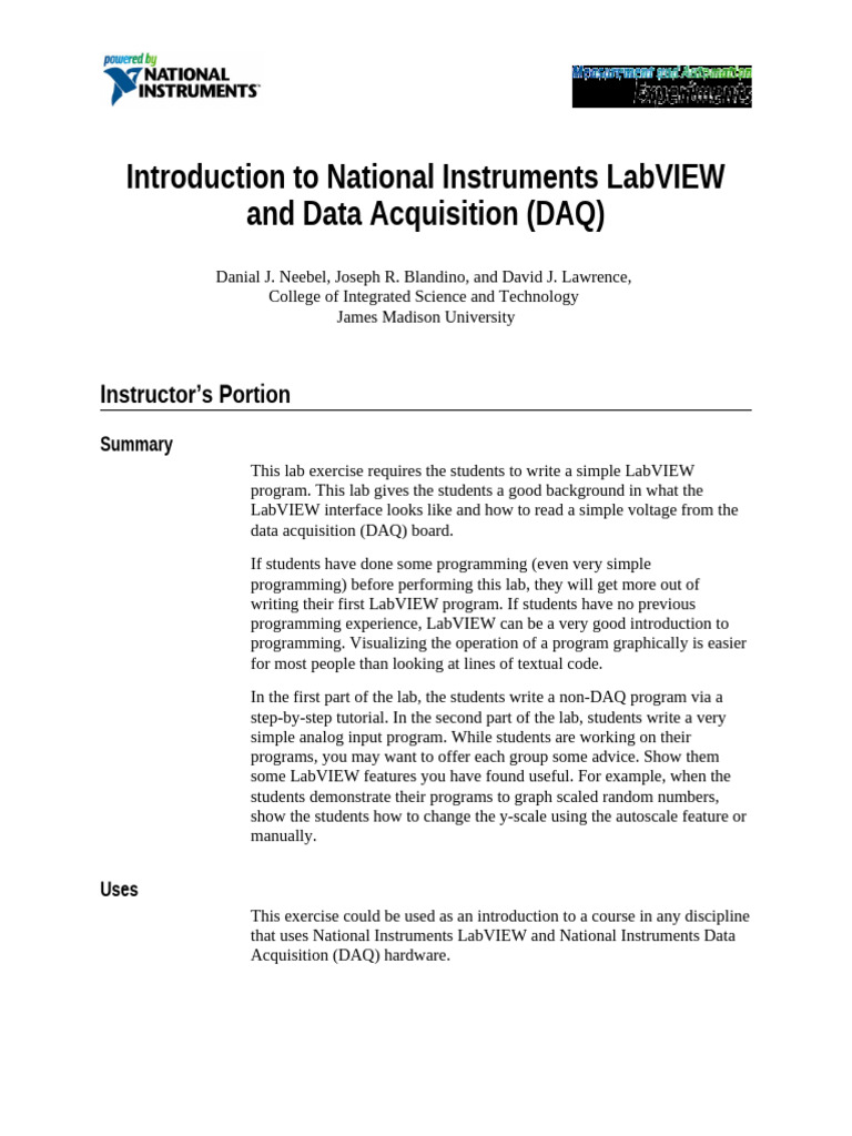 Introduction To Labview and Data Acquisition (Daq) | PDF | Data Acquisition | Cursor (User ...