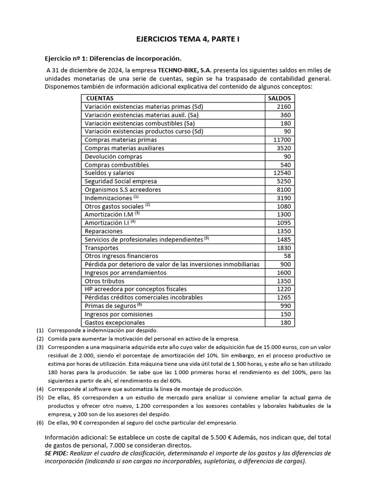Ejercicios Tema 4 Parte I 24-25. Enunciado | PDF | Business | Contabilidad