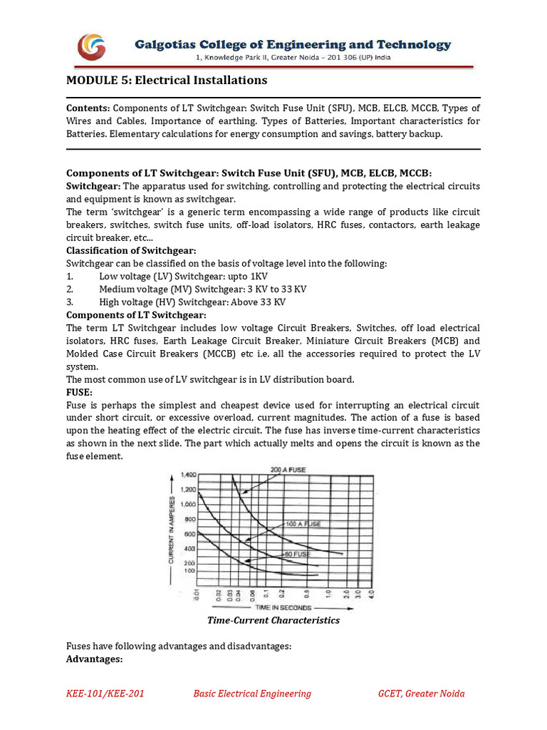 Module - 4 Electrical-Installations | PDF | Rechargeable Battery | Fuse ...