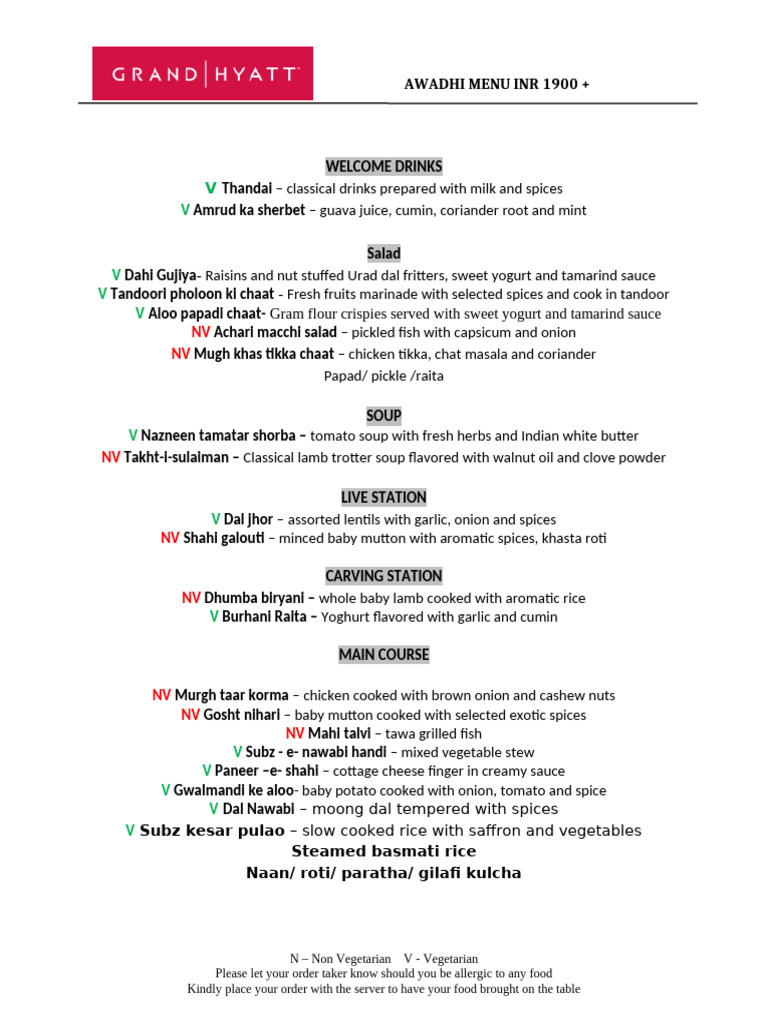 AWADHI MENU 1900 | PDF | Indian Cuisine | Food And Drink Preparation