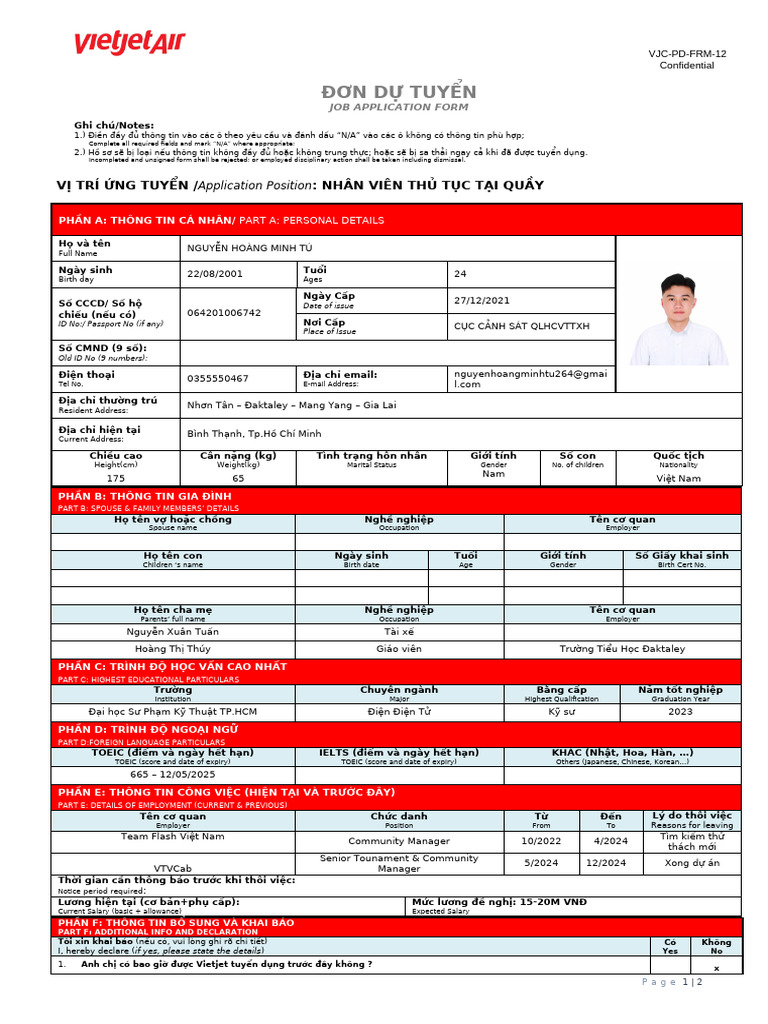 VJC PD FRM 12 Form Job Application - 285 | PDF