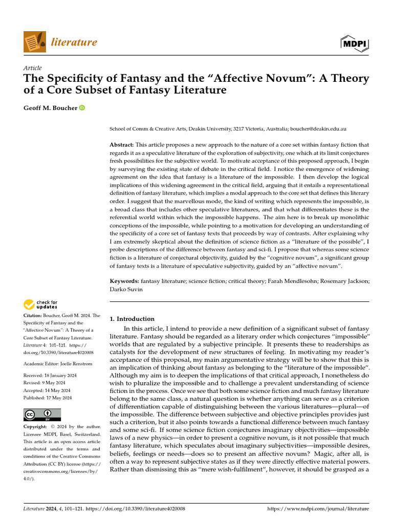 The Specificity of Fantasy and The "Affective Novum" A Theory | PDF ...