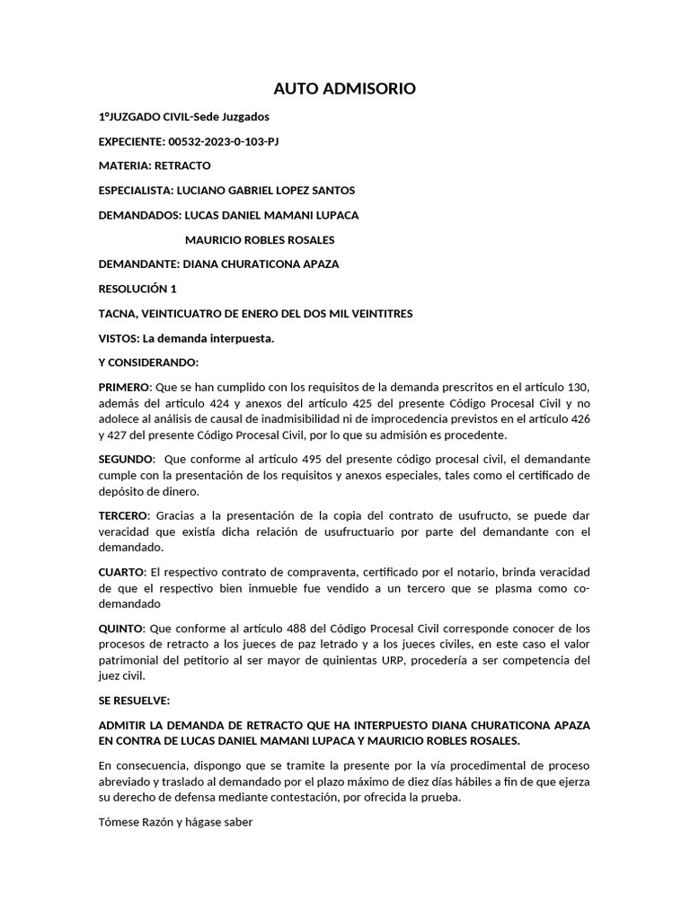 Auto Admisorio | PDF