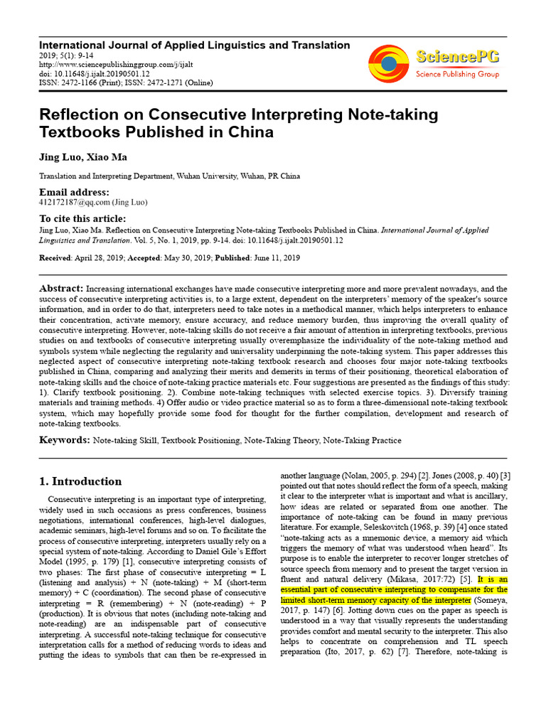 Reflection On Consecutive Interpreting Note-Taking | PDF | Translations | Language Interpretation
