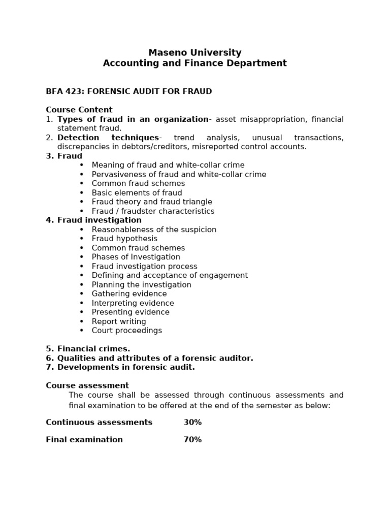 Forensic Audit Course Overview | PDF